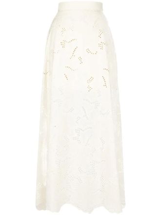 Elie Saab jupe longue &agrave; broderies - Blanc