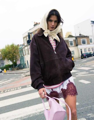 Topshop Bomber en daim véritable de qualité supérieure - Chocolat-Marron