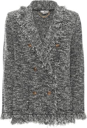 Elisabetta Franchi Femme, Vestes, Multicolore, Taille: 40 FR Blazer Crois&eacute; &agrave; Col en V et Franges