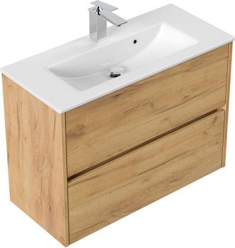 Magnolia Home Badm&ouml;bel Taifun Slimline 80cm 2 grifflose SoftClose Ausz&uuml;ge eiche gold