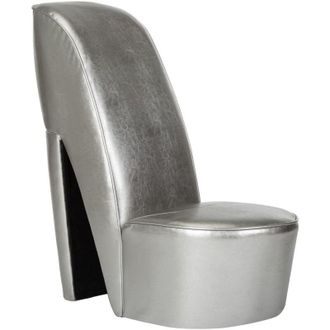 vidaXL Vidaxl - Chaise en forme de chaussure &agrave; talon haut Argent&eacute; Similicuir