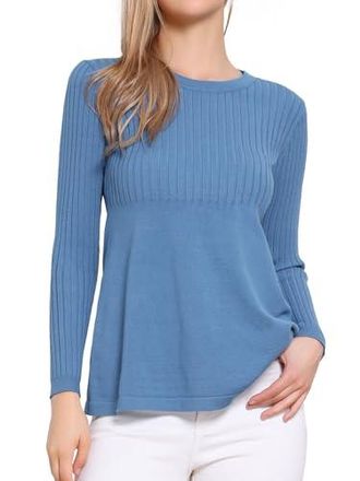 Allegra K Pulls Femmes Style P&eacute;plum &agrave; Manches Longues Blouse en Tricot Col Ras du Cou D&eacute;contract&eacute;e Coupe Ample Extensible &Eacute;l&eacute;gante Bleu XS