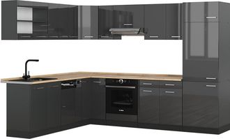 Vicco Eckküche R-Line, Anthrazit Hochglanz/Anthrazit, 227 x 287 cm ohne Arbeitsplatte