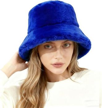 Lina & Lily Chapeau Bob Femme Homme en Fausse Fourrure (Bleu Royal)