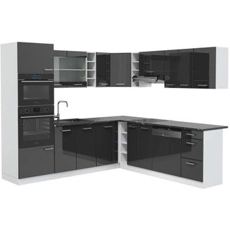 Vicco Eckk&uuml;che R-Line, Anthrazit Hochglanz/Wei&szlig;, 237 x 247 cm, ap Anthrazit