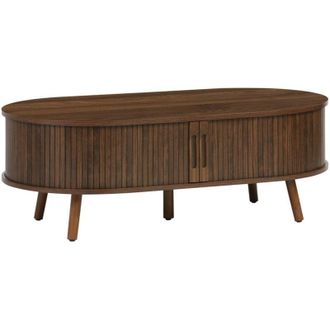Sweeek Skandinavischer Couchtisch mit geriffeltm Holzlook und 2 Schiebet&uuml;ren - Sweeek