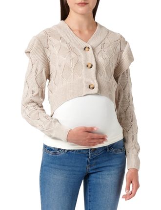 Mama Licious Damen Mlnewdaisy L/S Cropped Knit Cardigan, Silver Mink, M