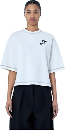 Jacquemus Femme, Tops, Blanc, Taille: 42 FR Logo Embroidered Boxy T-Shirt
