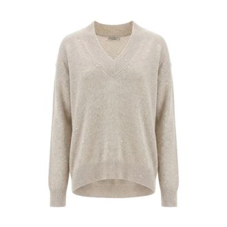 Brunello Cucinelli M73540802 C9610 Strickpullover mit V-Ausschnitt - - Knitwear - Damen - Beige - L
