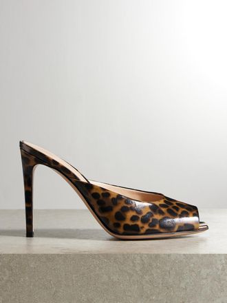 Gianvito Rossi Mules En Cuir Glac&eacute; &Agrave; Imprim&eacute; L&eacute;opard Ethel 95 - Imprim&eacute; animal