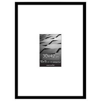 Americanflat Bilderrahmen 30x42 cm Schwarz - Bilderrahmen 10x15 cm mit Passepartout - aus Kunststoff mit poliertem Plexi-Scheibe