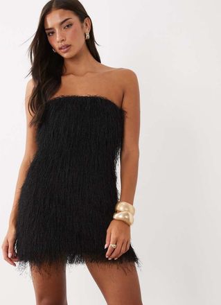 Asos robe courte bandeau &agrave; franges textur&eacute;es noire-Multi