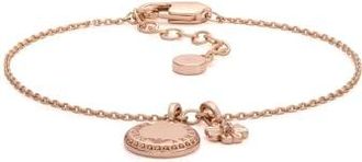 Emporio Armani Bracelet pour femme en acier inoxydable ou en laiton avec fermoir mousqueton en or rose, Ton or rose avec pierre