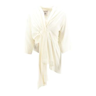 Semicouture Femme, Blouses et Chemises, Blanc, Taille: 38 FR Blouse &agrave; col V drap&eacute;