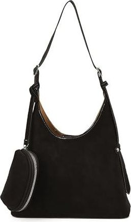 Generic Sac &agrave; bandouli&egrave;re en cuir synth&eacute;tique avec sangle r&eacute;glable - Couleur unie - Grande capacit&eacute; - Pour voyage, shopping, travail, usage quotidien, Noir, 2