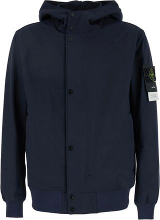 Stone Island Homme, Vestes, Bleu, Taille: 2XL Veste Bleue &agrave; Capuche avec Logo Patch