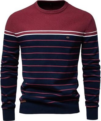 Generic Pull à col rond pour homme, léger à rayures et à manches longues, coupe ajustée, pull en tricot aux couleurs contrastées décontracté, pull dhiver conf