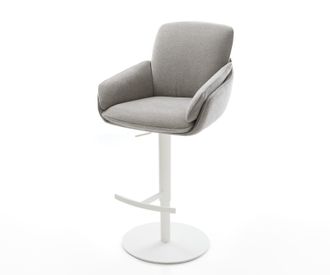 DELIFE Barstuhl Luan-Flex Strukturstoff Soft Grau Drehfu&szlig; h&ouml;henverstellbar Metall Wei&szlig;, Barst&uuml;hle