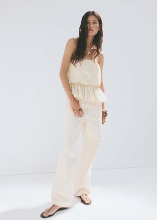 Mango Haut en bambula avec d&eacute;tails broderies &eacute;cru - Femme - XS - MANGO