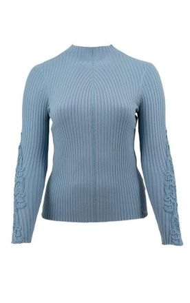 Passioni Strickpullover mit Spitzendetails an den &Auml;rmeln und dezenten Strassdetails
