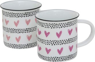 B&B 2 STK Kaffeetassen Herzen grau Weiss rosa Jumbo 400ml Porzellan Deko Herzen Tassen Liebe Geschenk Becher Valentinstag Muttertag Hochzeit Mr Mrs Teetas