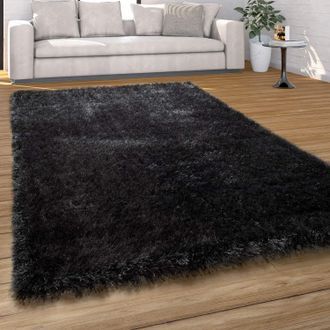 Paco Home Hochflor Teppich Wohnzimmer Schlafzimmer Shaggy Weich Modern Pastell Einfarbiges Design, Grösse:200x290 cm, Farbe:Anthrazit