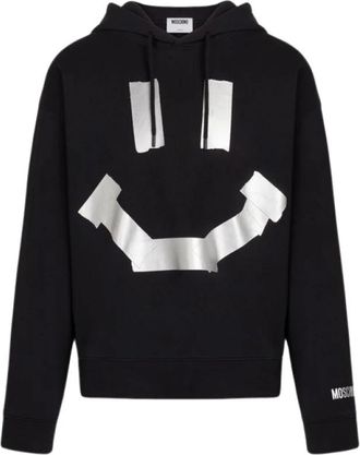 Moschino Baumwoll-Sweatshirt mit Trompe-loeil Smiley Tape Print - - Sweatshirts & Hoodies - Herren - Schwarzk - XL