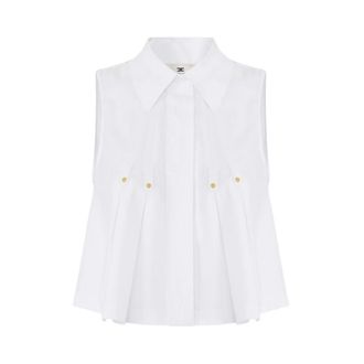 Elisabetta Franchi Camicia in Popeline di Cotone - - Blouses & Shirts - Damen - Wei&szlig; - L