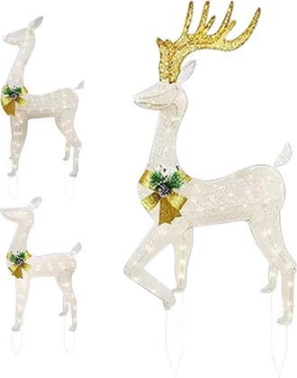 Generic Leuchtende Rentier-Weihnachtsdekoration - 3 St&uuml;ck Wetterfestes LED-Licht, Weihnachtsdekorationsst&auml;be, Robustes Rasenzubeh&ouml;r, Markanter N&auml;chtlicher Weg