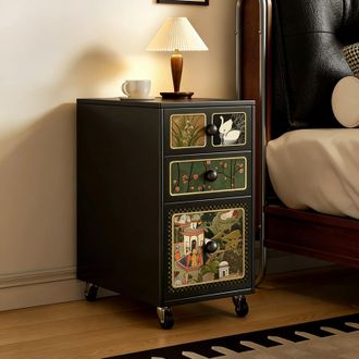 Generic Schwarzer Nachttisch, Nachttische for Schlafzimmer Mit Rad Und Versteckten Schienen, Kohlenstoffstahlmaterial for Schreibtischlampe, Wasserbecher, Kop