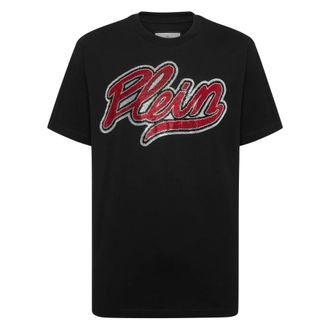 Philipp Plein Homme, Tops, Noir, Taille: L T-Shirt Col Rond Strass Signature