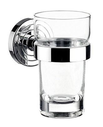 Emco Polo Glashalter mit 1 Glas, eleganter Zahnbürstenhalter zur Wandmontage, hochwertiger Zahnputzbecher aus Metall und Kristallglas, chromfarben und klar