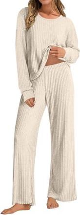 Generic Tenues da&eacute;roport pour femmes 2026 - Surv&ecirc;tement 2 &agrave; col haut et manches longues en tricot &agrave; manches longues et pantalon &agrave; jambes larges - Ensemble de 