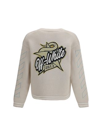 Off-white Mens Star Logo Diagonal Varsity Cardigan Cream Cotton Sweater