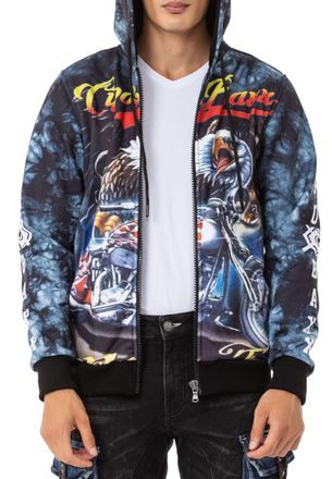 Cipo & Baxx Herren Sweatjacke Hoodie CL551 Dunkelblau - Stylischer Pullover im Modernen Casual Streetwear Stil mit Rei&szlig;verschluss & Kapuze f&uuml;r Alltag Freizeit & P