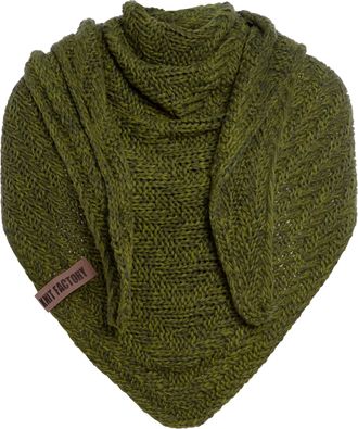 Knit Factory Dreiecksschal Sally - Damen Strickschal mit Wolle - Grob gestrickten Schal - Hochwertige Qualität - XXL Schal - 220x85 cm - Moosgrün/Khaki