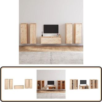 vidaXL Meubles TV 5 pcs Bois massif de pin - Meuble Tv - Meuble Suspendu - Rangement Mural - Bibliothèque Murale - Décoration Murale
