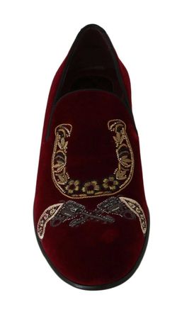 Dolce & Gabbana Mens Bordeaux Velvet Loafers Gun Horseshoe Shoes Cotton