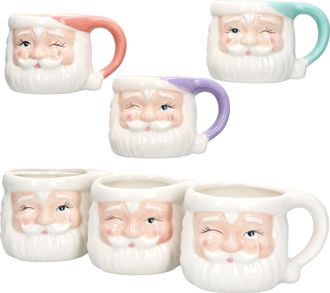 MamboCat 6er Set Kaffeebecher Nikolaus I 280 ml I 3X Weiß & je 1x Rosa, Mint & Lila I Pastell-Glühweinbecher mit Gesicht I 3D-Look I Steingut-Becher für Weihna