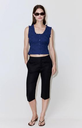 Mango Blouse en coton &agrave; broderies ajour&eacute;es bleu encre - Femme - XXS - MANGO