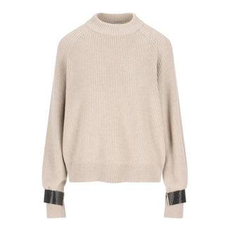 Brunello Cucinelli Femme, Pulls, Beige, Taille: 36 FR Pull avec d&eacute;tails Monile aux poignets