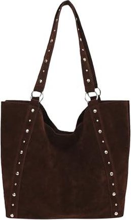 Generic Sac &agrave; bandouli&egrave;re en daim synth&eacute;tique clout&eacute; de couleur unie de grande capacit&eacute; pour voyage, shopping, travail, usage quotidien, caf&eacute;, 12.99x4.72x12.6