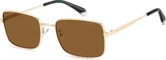 Polaroid Sunglasses Polaroid rechteckige Sonnenbrille mit braunen polarisierten Gl&auml;sern und goldfarbenem Gestell