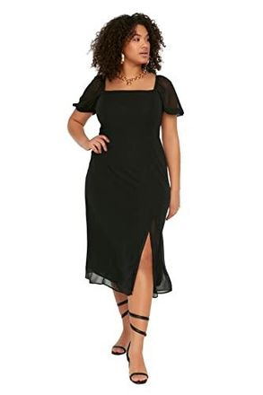 Trendyol Woman Midi A-Line Regular fit Woven Plus Size Dress Robe, Black, 44 Femme