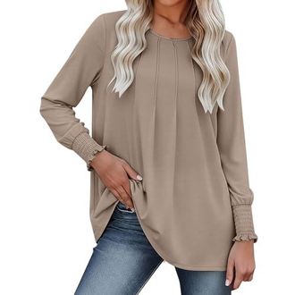 Generic Chemise en coton &agrave; manches longues pour femme - Confortable - Grande taille - &Eacute;l&eacute;gante - Style d&eacute;contract&eacute; - Couleur unie - Chemise &eacute;l&eacute;gante en flanel