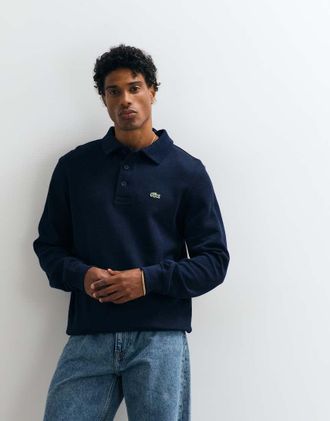 Lacoste Poloshirt mit Kragen und Rippstruktur in Marineblau