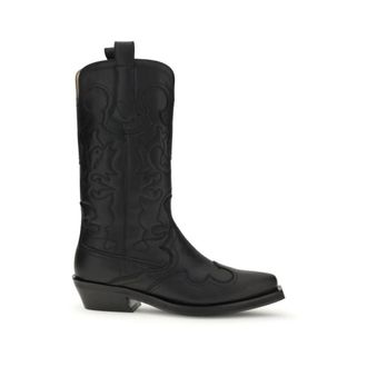 Ganni Mid Shaft Embroidered Western Boots - - Shoes - Damen - Schwarzk - 40 EU