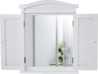 Mendler Wandspiegel AM Spiegelfenster mit Fensterläden 53x42x5cm - weiß lackiert