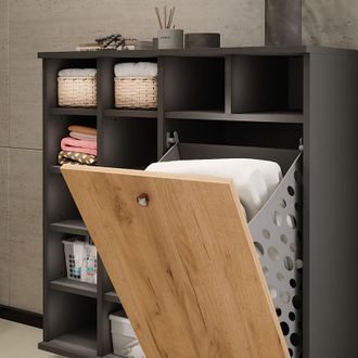 Vicco Panier &agrave; linge Fynn, Anthracite/ch&ecirc;ne dor&eacute;, 78.4x91.6cm, Vicco