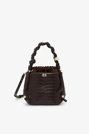 Ganni Braune Bou Bucket Tasche in Kroko-Optik braun